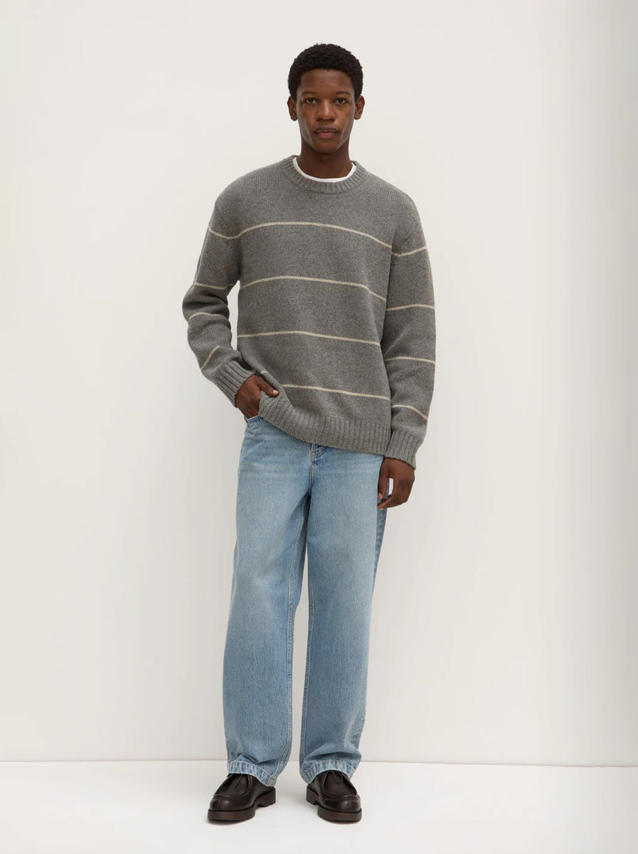 Assembly - Luca Merino Stripe Crew Neck Knit - Grey Marle/Natural Stri – Abicus